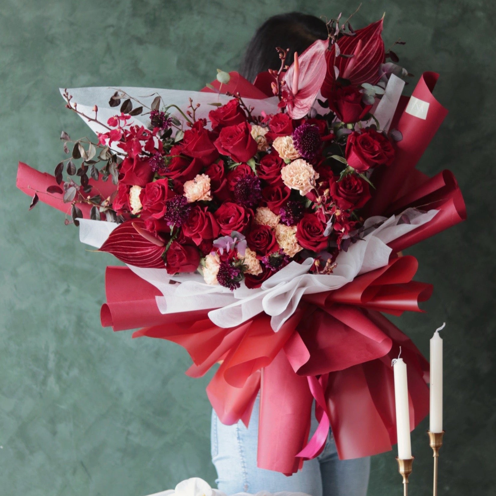 Merlot Bouquet - Fiery Red Blossoms of Love | Luna Floral Atelier